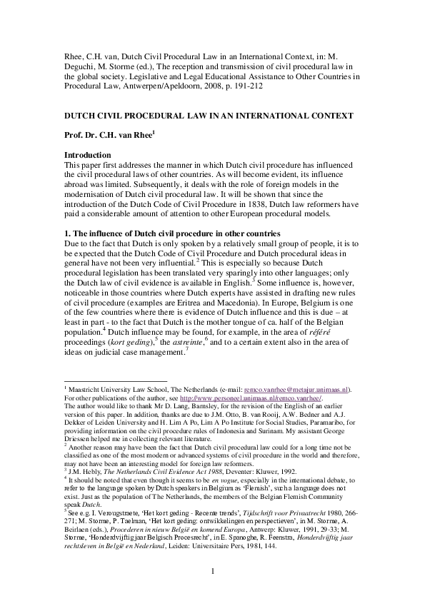 (PDF) Dutch Civil Procedural Law in an International Context