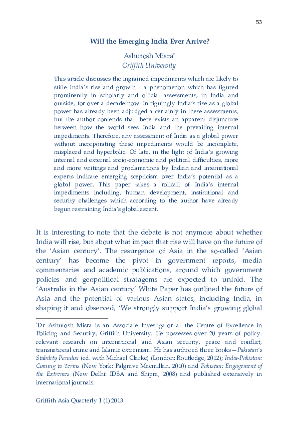 (PDF) Will the Emerging India Ever Arrive