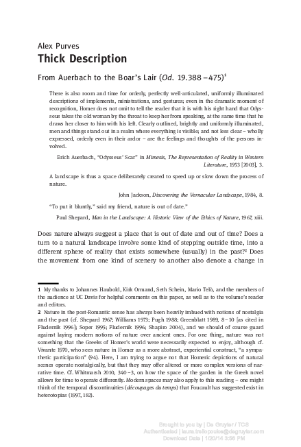 Thick Description: From Auerbach to the Boar's Lair