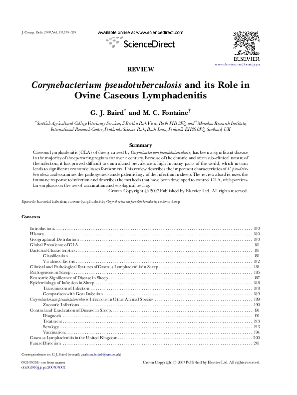 (PDF) Corynebacterium pseudotuberculosis in Ovine Caseous Lymphadenitis
