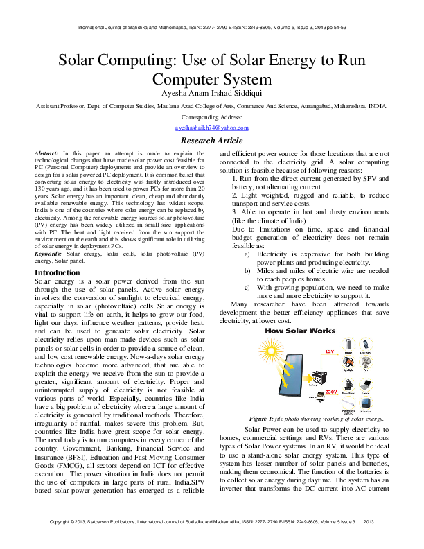 (PDF) Solar Computing: Use of Solar Energy to Run Computer System