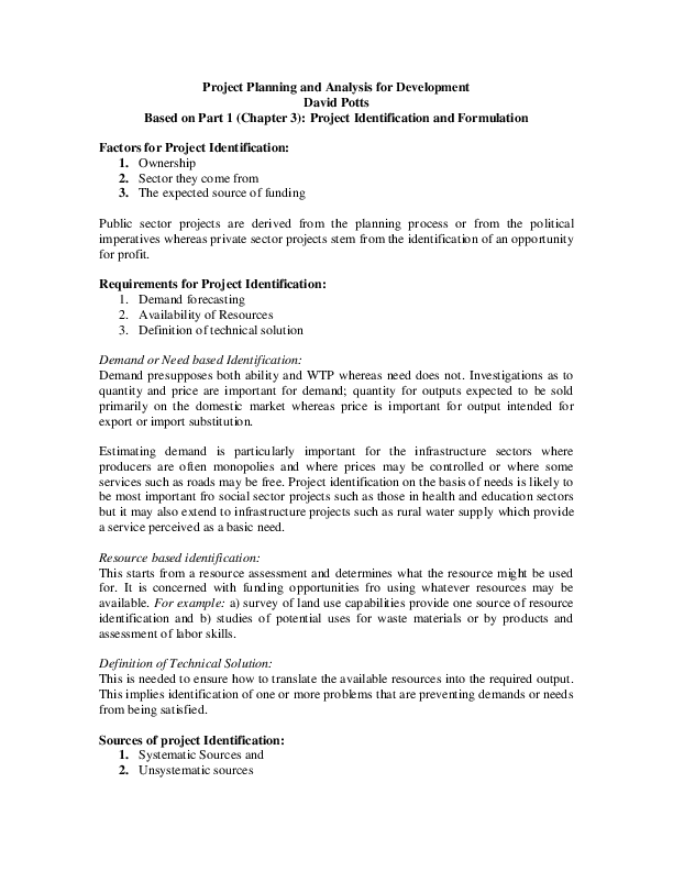 (PDF) Project Planning and Analysis for Development, David Potts, 2005 ...