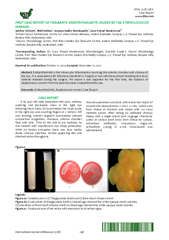 (PDF) FIRST CASE REPORT OF TRAUMATIC ENDOPHTHALMITIS CAUSED BY THE ...