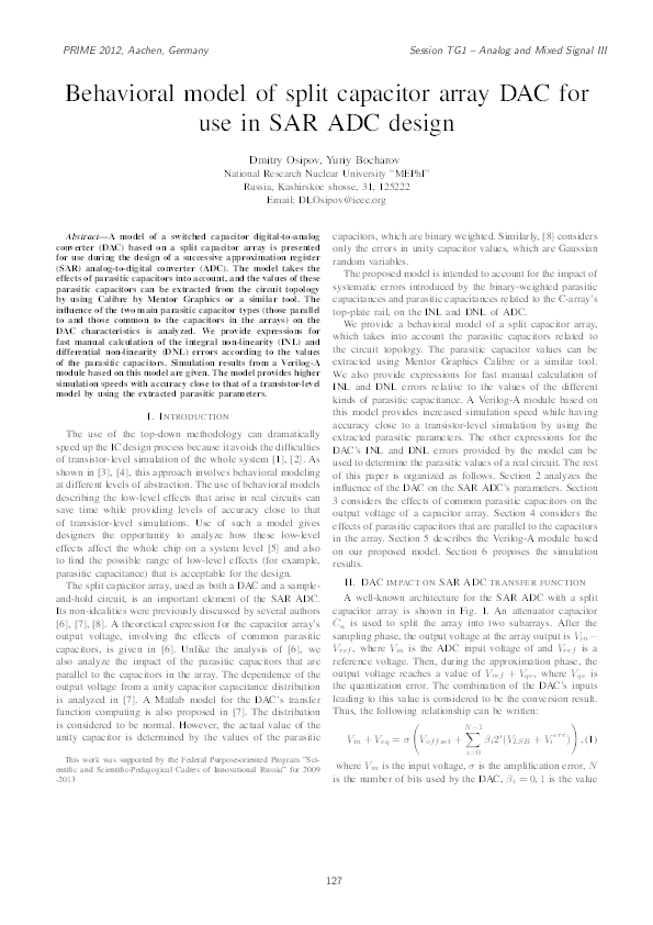 Pdf Behavioral Model Of Split Capacitor Array Dac For Use In Sar Adc