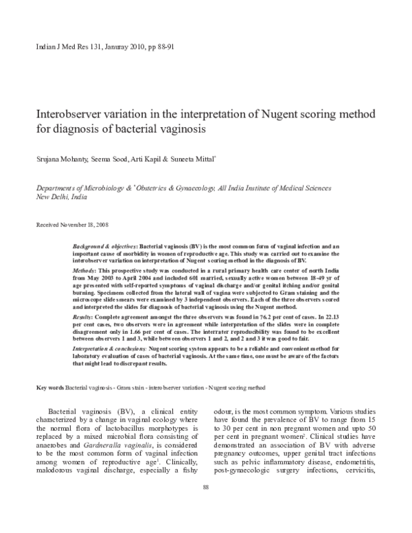 (PDF) Interobserver variation in the interpretation of Nugent scoring ...