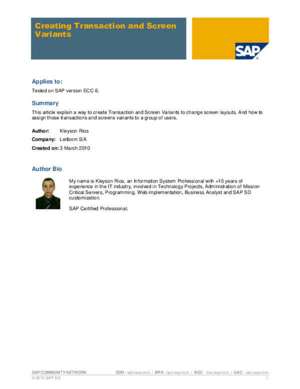 (PDF) SAP COMMUNITY NETWORK Creating Transaction and Screen Variants ...