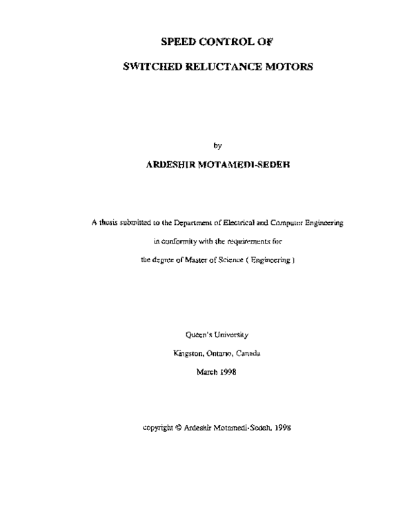 Pdf Speed Control Of Switched Reluctance Motors