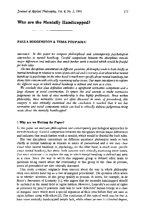 (PDF) Who are the Mentally Handicapped: Defining personhood and ...