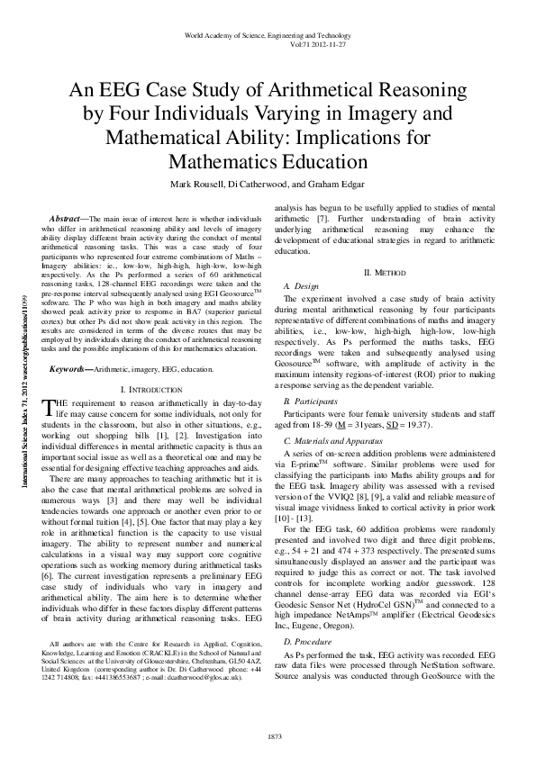 (PDF) An EEG Case Study of Arithmetical Reasoning by Four Individuals ...