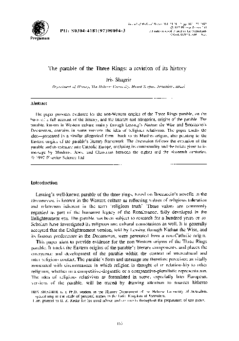 (PDF) The parable of the Three Rings: a revision of its history