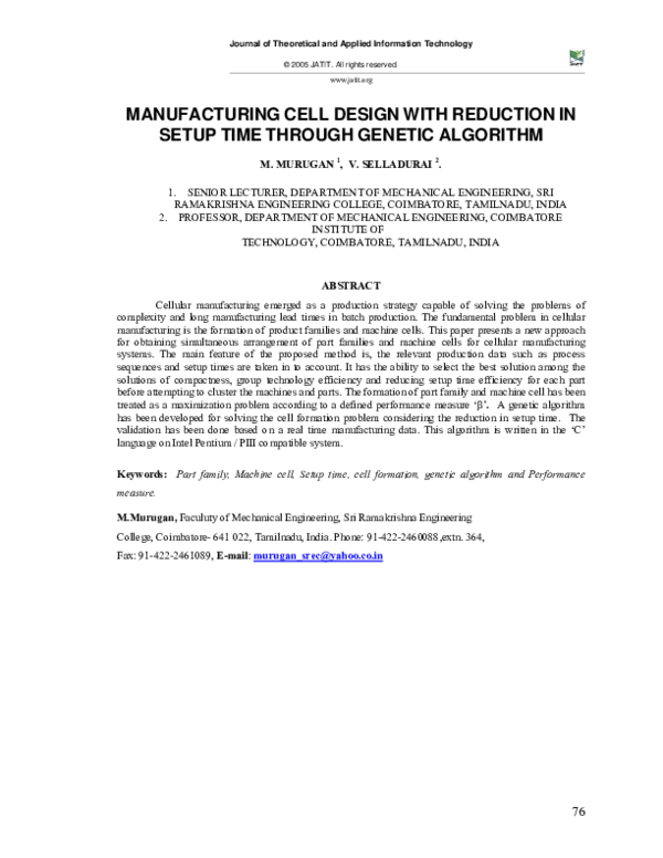 Pdf Journal Of Theoretical And Applied Information Technology Manufacturing Cell Design With