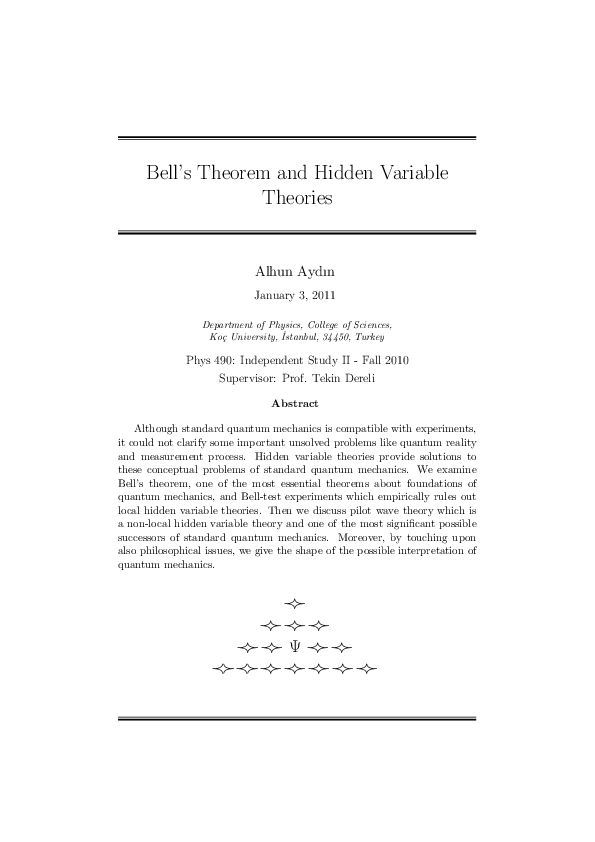 (PDF) Bell's Theorem and Hidden Variable Theories