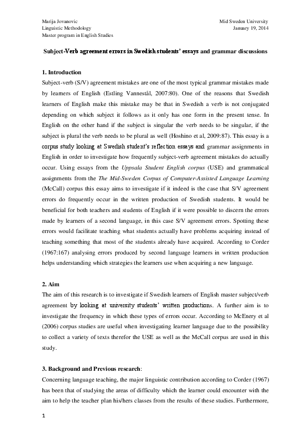 (DOC) Corpus study on Subject Verb Agreement