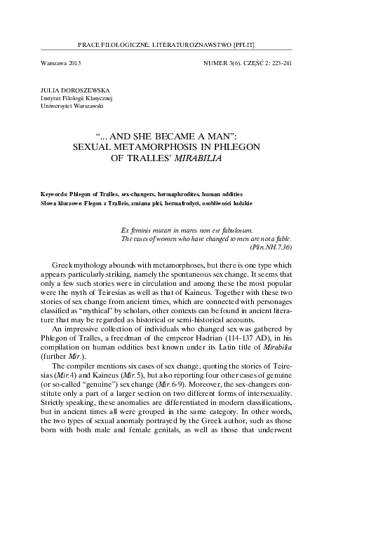 (PDF) "...and She Became a Man": Sexual Metamorphosis in Phlegon of ...