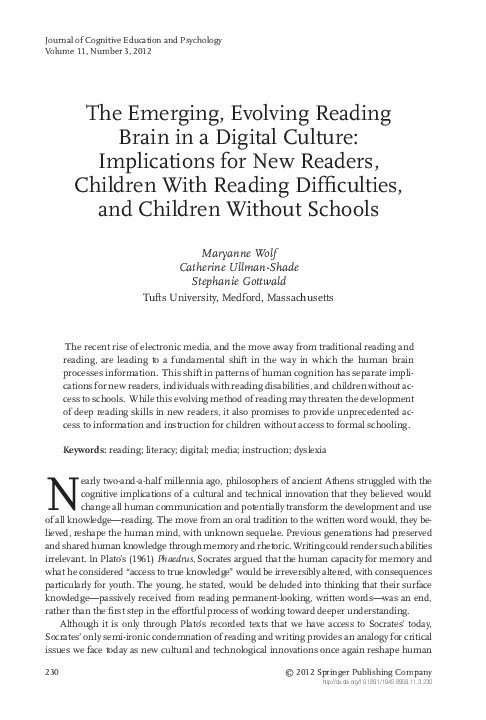 (PDF) The emerging, evolving reading brain in a digital culture ...