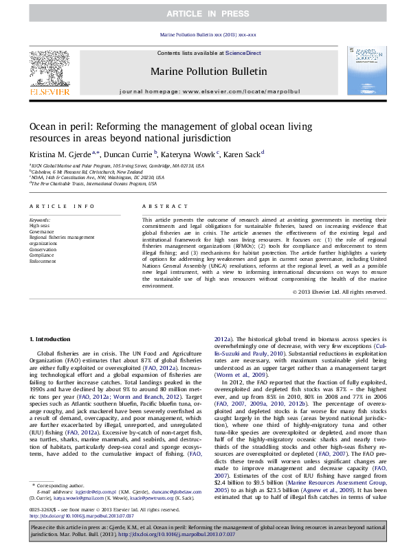 (PDF) Ocean in peril: Reforming the management of global ocean living ...