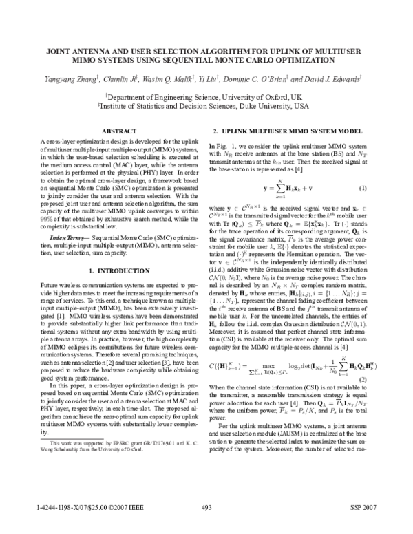 Pdf Joint User And Antenna Selection For Multiuser Mimo Uplink
