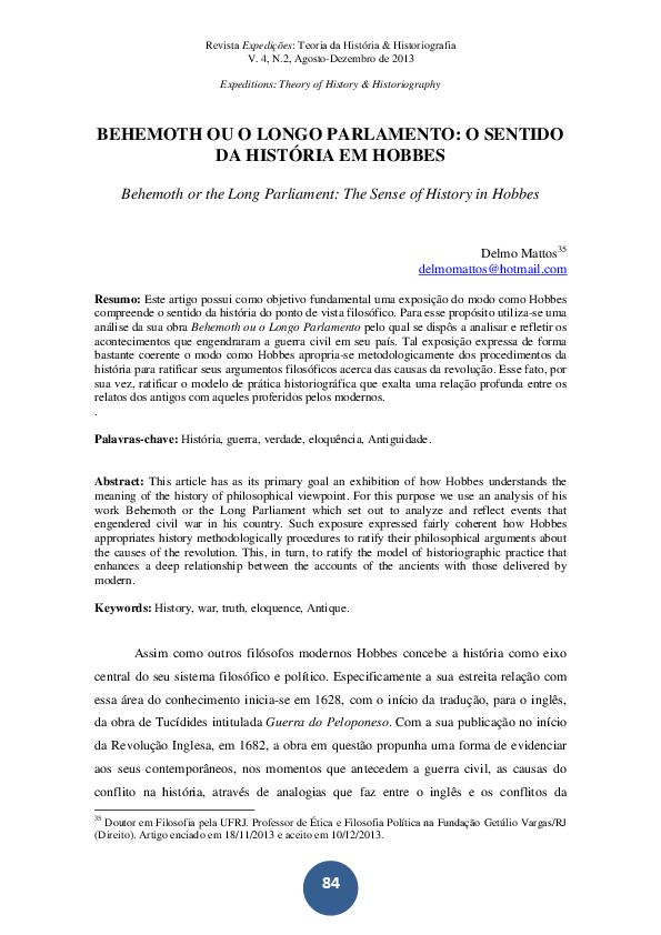 (PDF) Behemoth ou o Longo Parlamento: O sentido da História em Hobbes