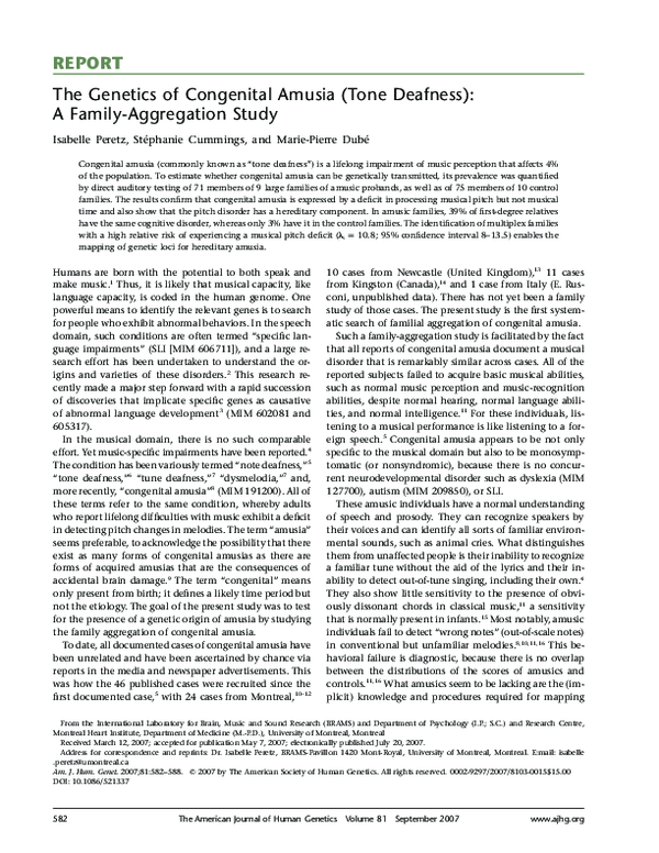 (PDF) The Genetics of Congenital Amusia (Tone Deafness): A Family ...