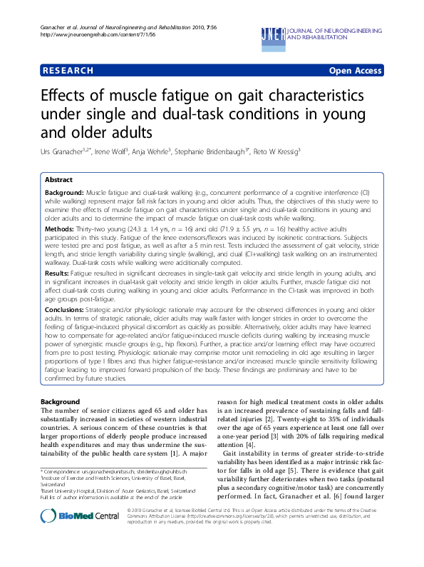 (PDF) Effects of muscle fatigue on gait characteristics under single ...