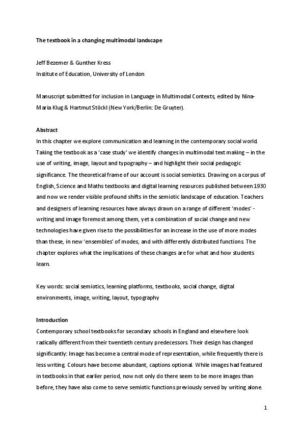 (PDF) The textbook in a changing multimodal landscape