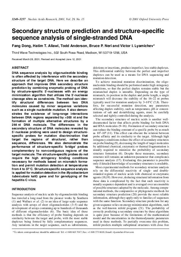 Pdf Secondary Structure Prediction And Structure Specific Sequence