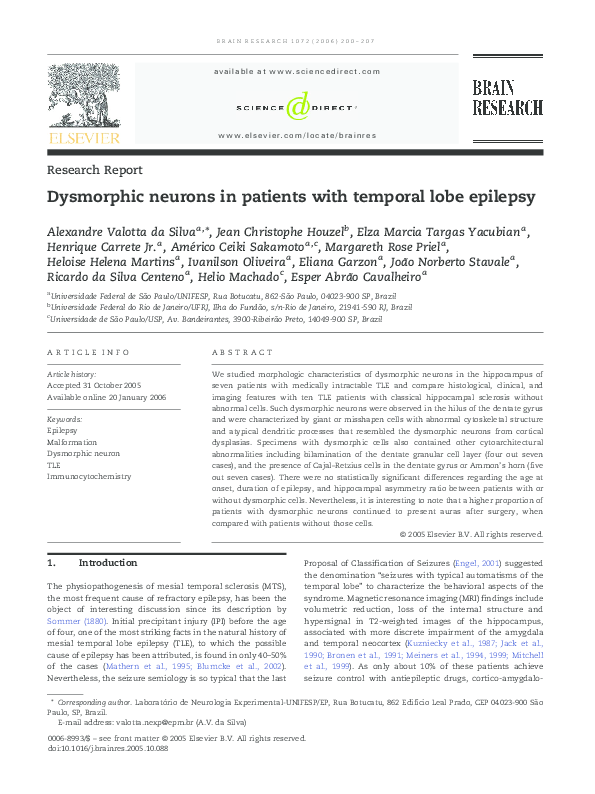 (PDF) Dysmorphic neurons in patients with temporal lobe epilepsy
