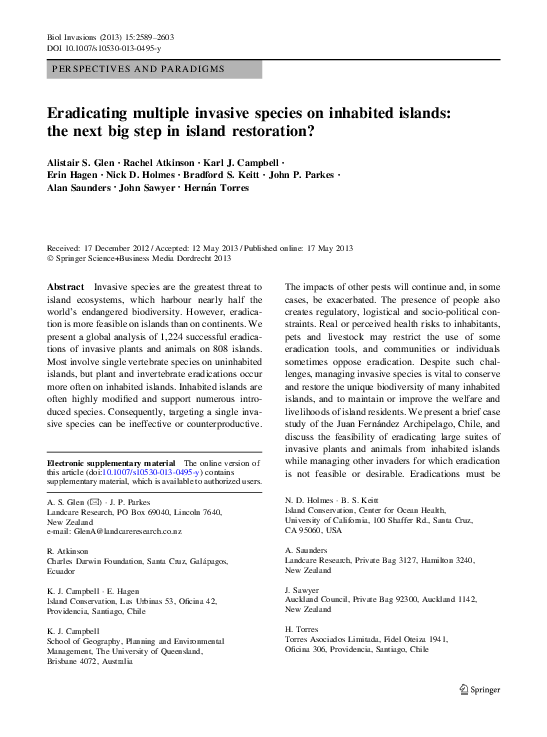 (PDF) Eradicating multiple invasive species on inhabited islands: the ...