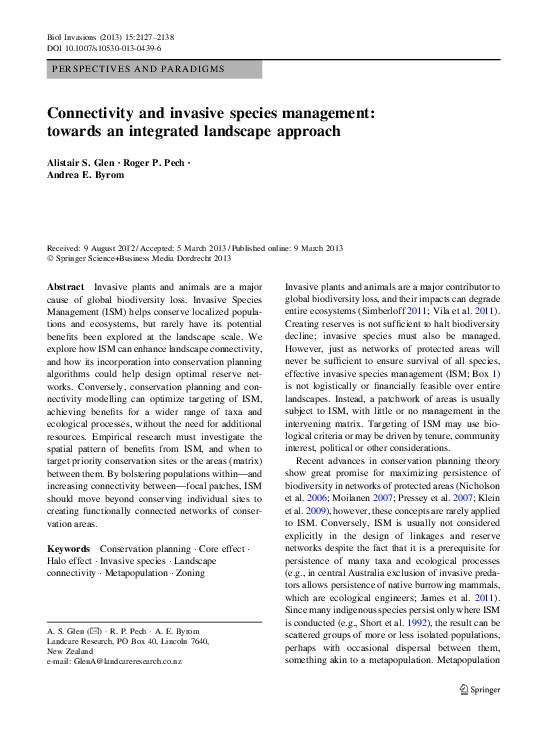 (PDF) Connectivity and invasive species management: towards an ...