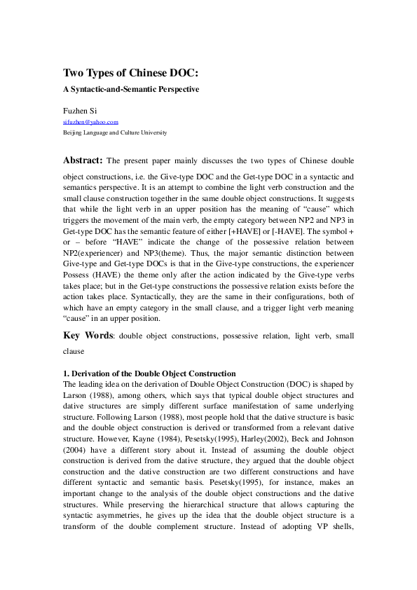 (PDF) Two types of double object constructions