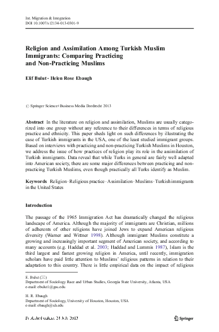 (PDF) Religion and Assimilation Among Turkish Muslim Immigrants ...