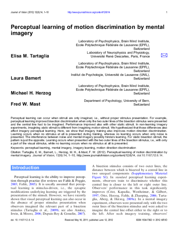 (PDF) Perceptual learning of motion discrimination by mental imagery
