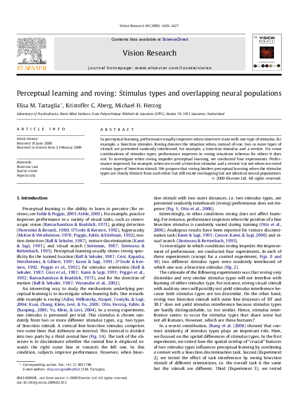 (PDF) Perceptual learning and roving: Stimulus types and overlapping neural populations