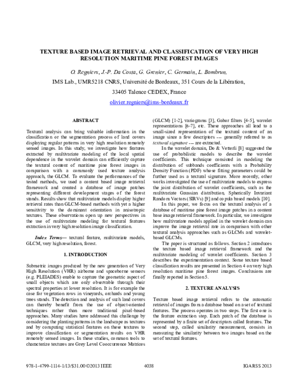 Pdf Texture Based Image Retrieval And Classification Of Very High