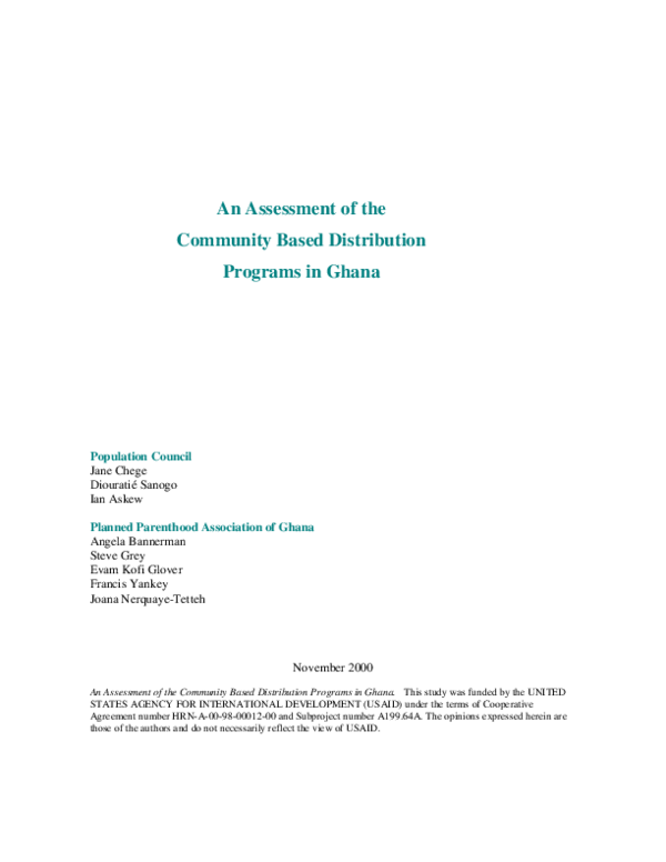 (PDF) An Assessment of the Community Based Distribution Programs in Ghana