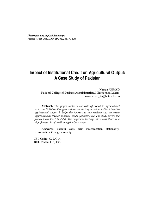 (PDF) Impact of Institutional Credit on Agricultural Output: A Case ...
