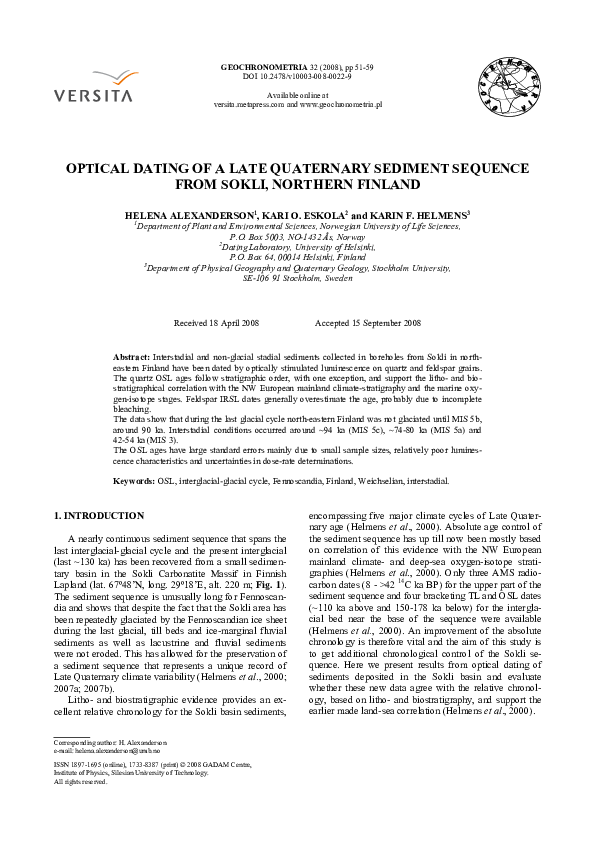 (PDF) Optical Dating of a Late Quaternary Sediment Sequence from Sokli ...