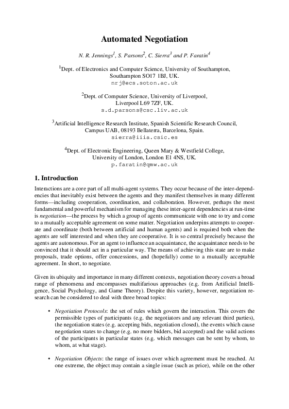 (PDF) Automated Negotiation