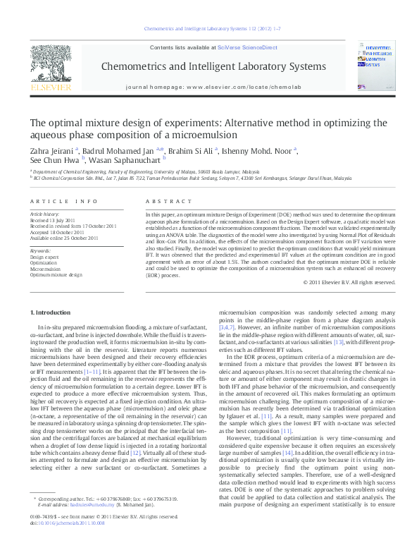(PDF) The optimal mixture design of experiments: Alternative method in ...