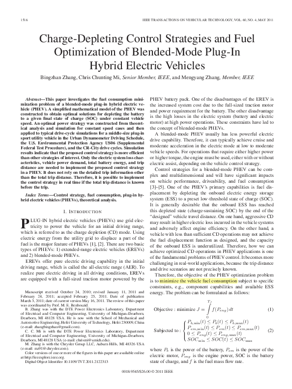 (PDF) Charge-Depleting Control Strategies and Fuel Optimization of ...