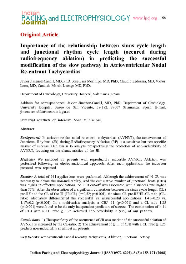 (PDF) Original Article Importance of the relationship between sinus cycle length and junctional ...
