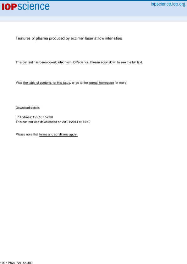 (PDF) Features of plasma produced by excimer laser at low intensities