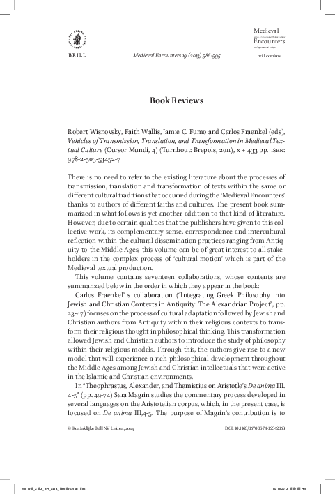 (PDF) Review of R. Wisnovsky et al. (eds), Vehicles of Transmission ...