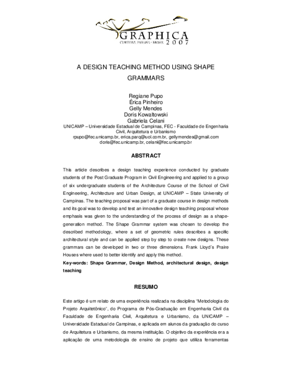 (PDF) A DESIGN TEACHING METHOD USING SHAPE GRAMMARS