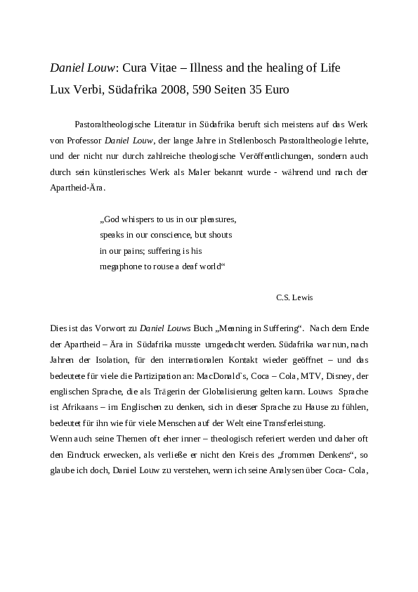 (PDF) Daniel Louw: Cura vitae - Illness and the healing of Life.