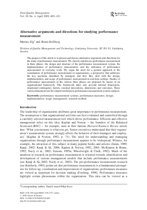 (PDF) Alternative arguments and directions for studying performance ...