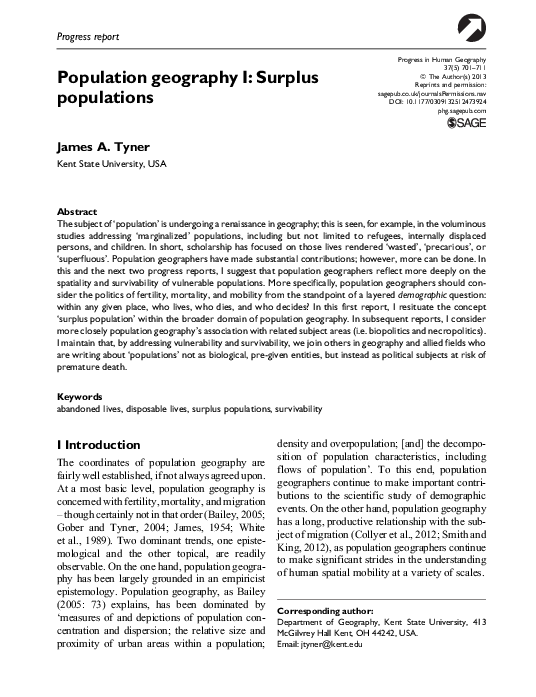 (PDF) Population Geography I: Surplus Populations