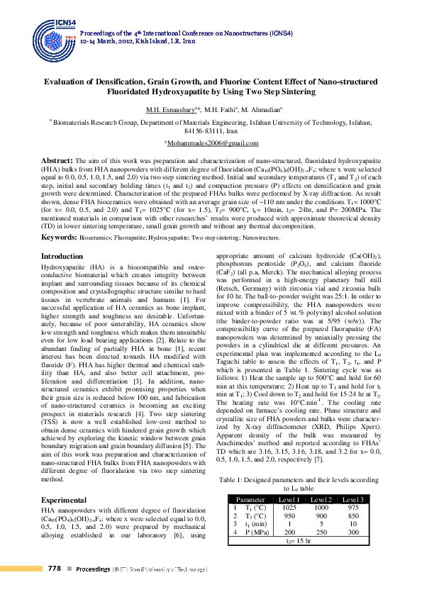 (PDF) Evaluation of Densification, Grain Growth, and Fluorine Content Effect of Nano-structured ...