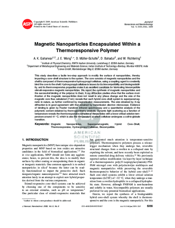 (PDF) Magnetic nanoparticles encapsulated within a thermoresponsive polymer