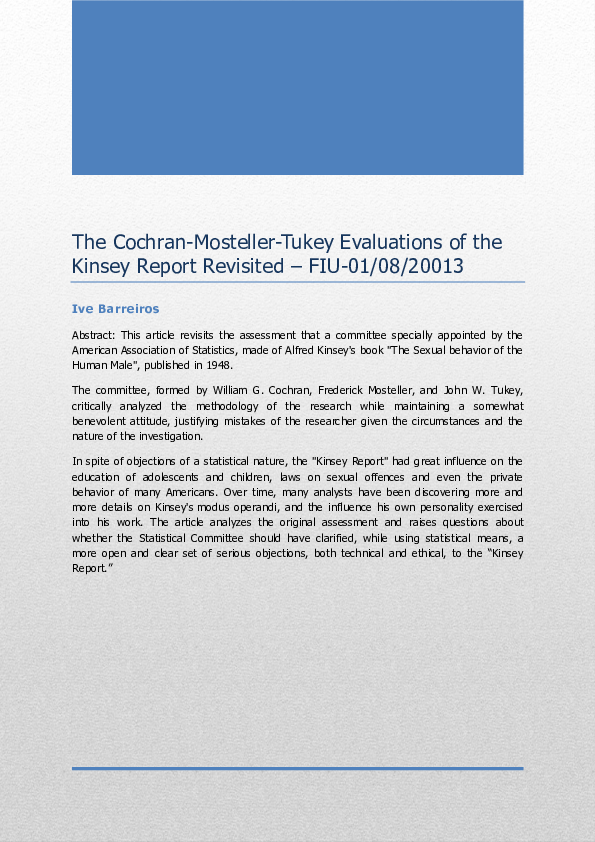 (PDF) The Cochran-Mosteller-Tukey Evaluations of the Kinsey Report ...